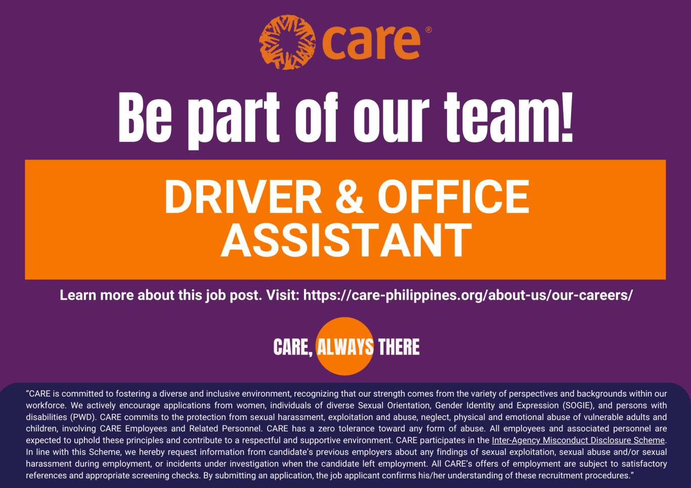 Our Careers - CARE Philippines: International Humanitarian Organization